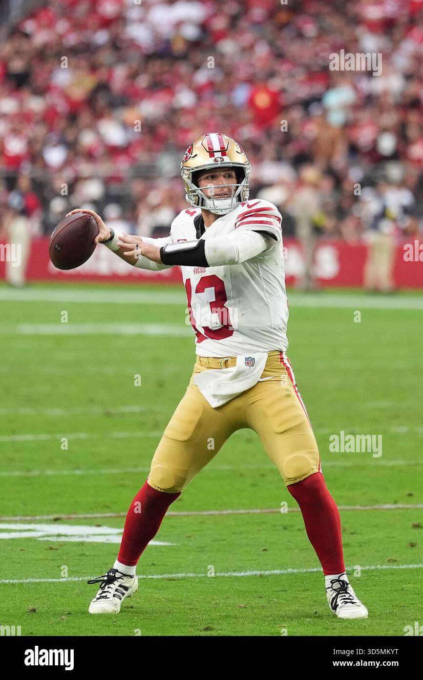San Francisco 49ers quarterback Brock Purdy (13) passes against the ...