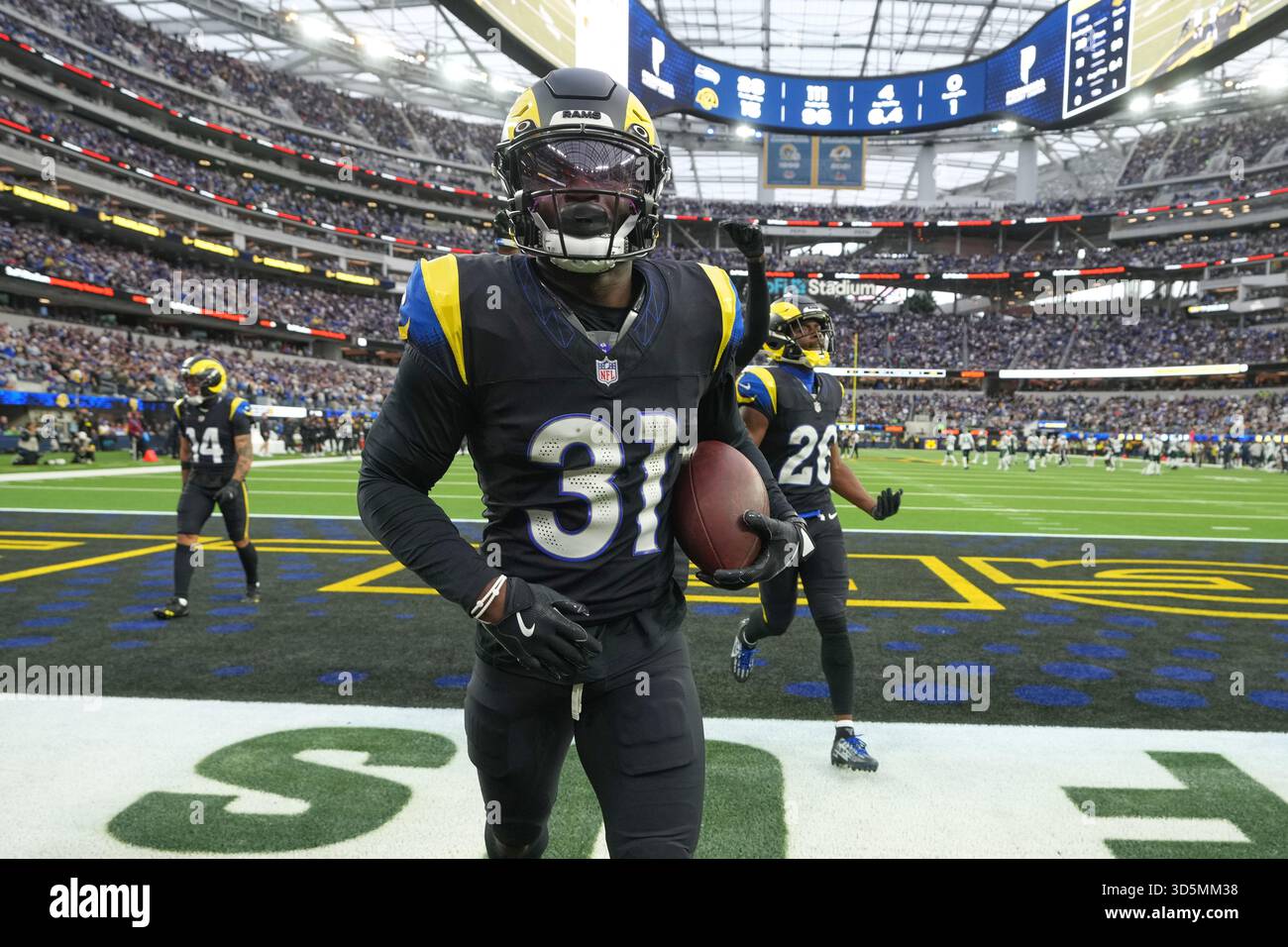 Los Angeles Rams cornerback Darious Williams celebrates an interception ...