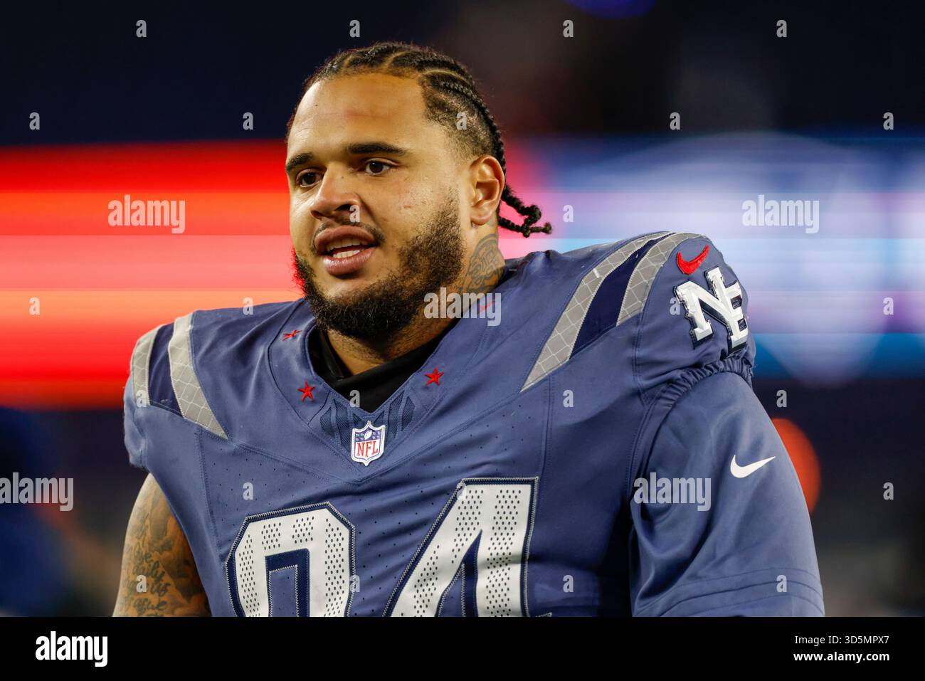 New England Patriots defensive tackle Cory Durden (94) reacts after ...