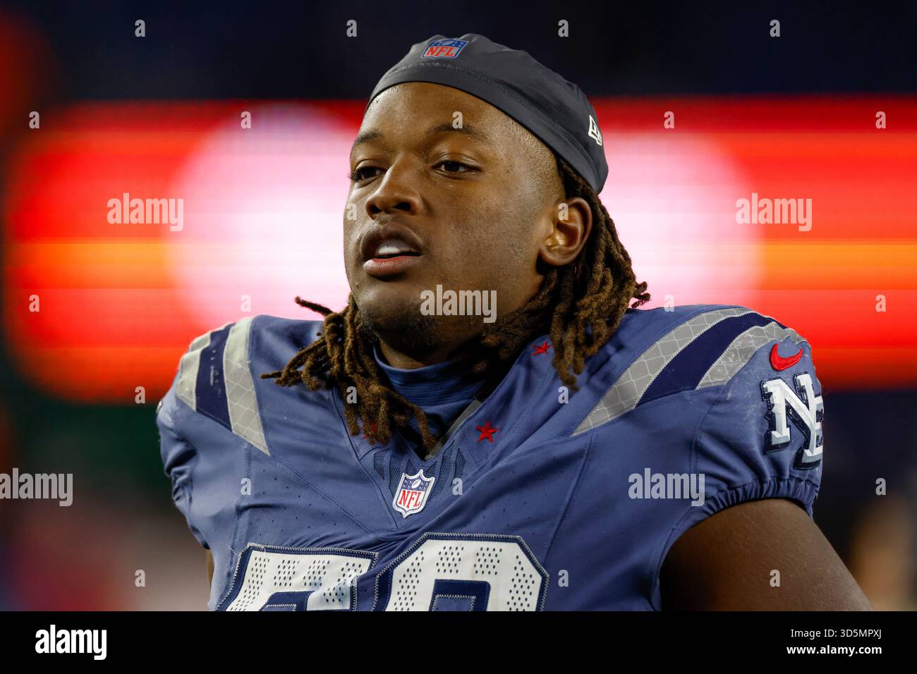 New England Patriots outside linebacker Jared Wilson (58) reacts after ...