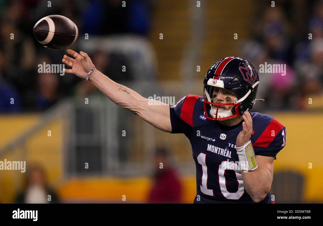 Montreal Alouettes quarterback Davis Alexander (10) makes a pass while ...