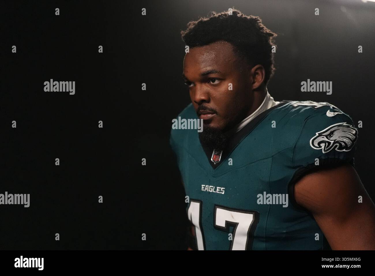 Philadelphia Eagles linebacker Nakobe Dean (17) walks in a tunnel ...