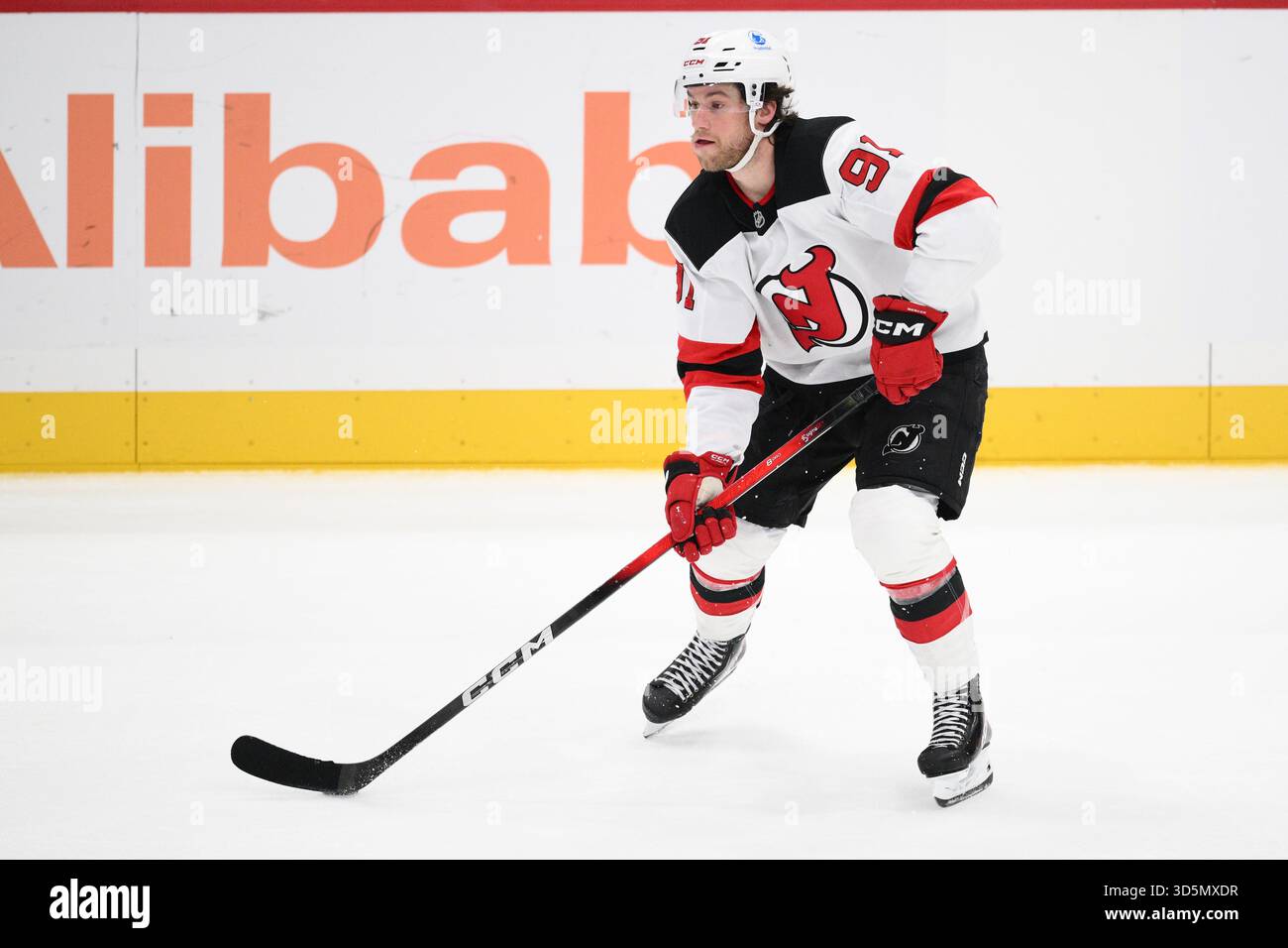 New Jersey Devils center Dawson Mercer (91) in action during the third ...