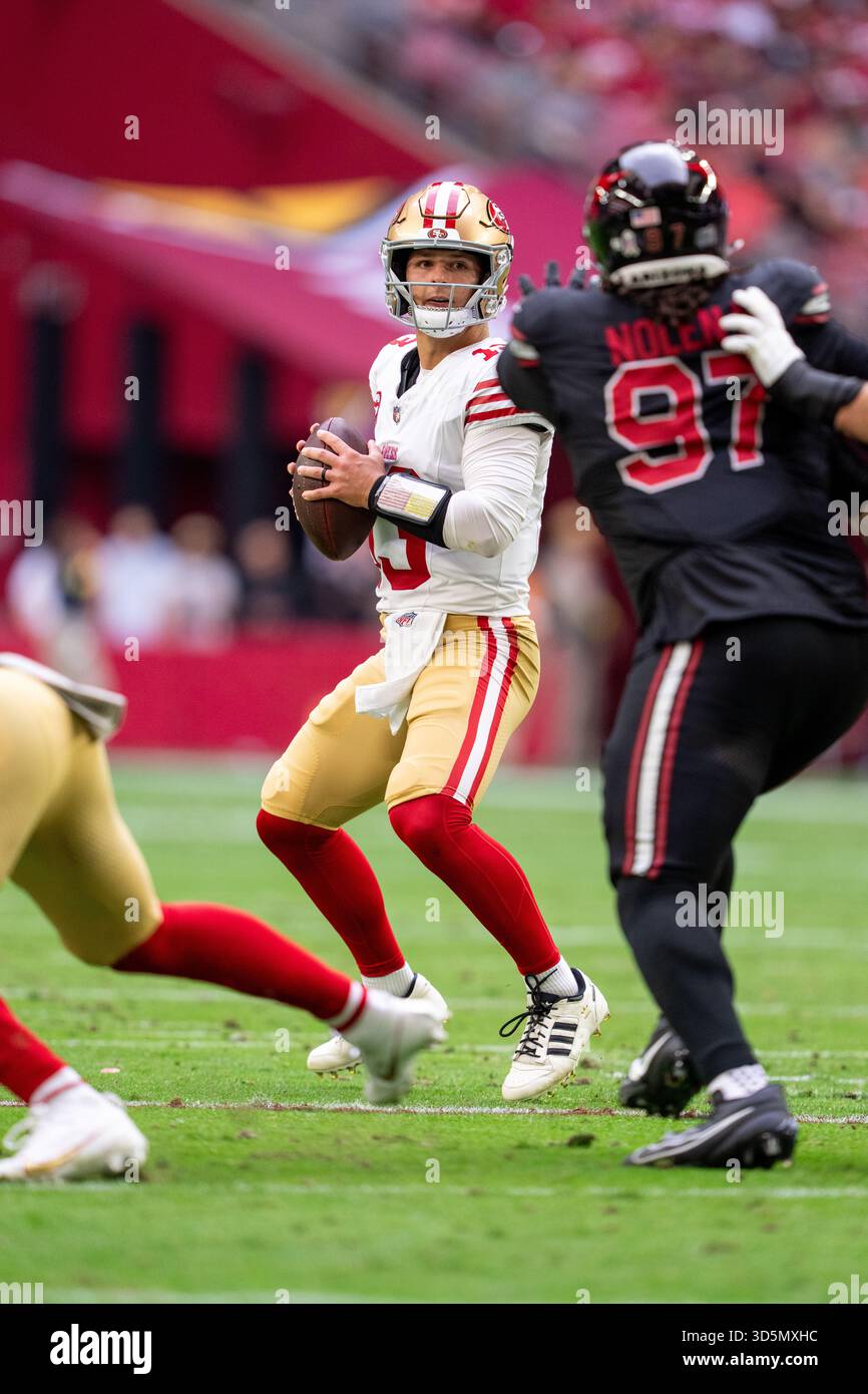 San Francisco 49ers quarterback Brock Purdy (13) looks to throw the ...