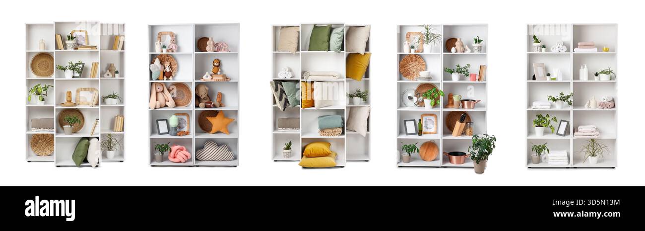 Set of shelving units on white background Stock Photo - Alamy