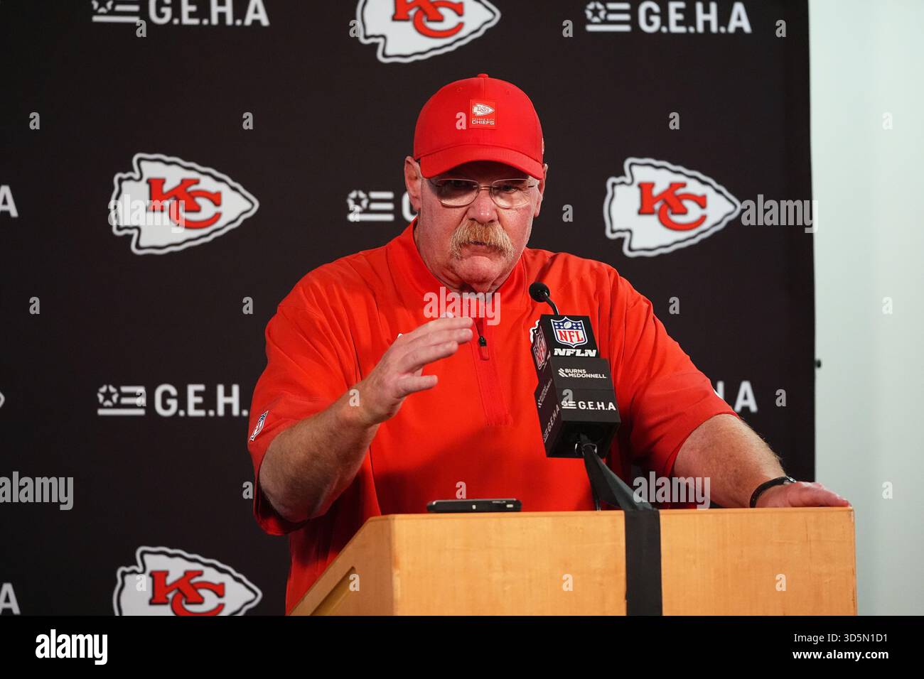 Kansas City Chiefs head coach Andy Reid responds to a question during a ...
