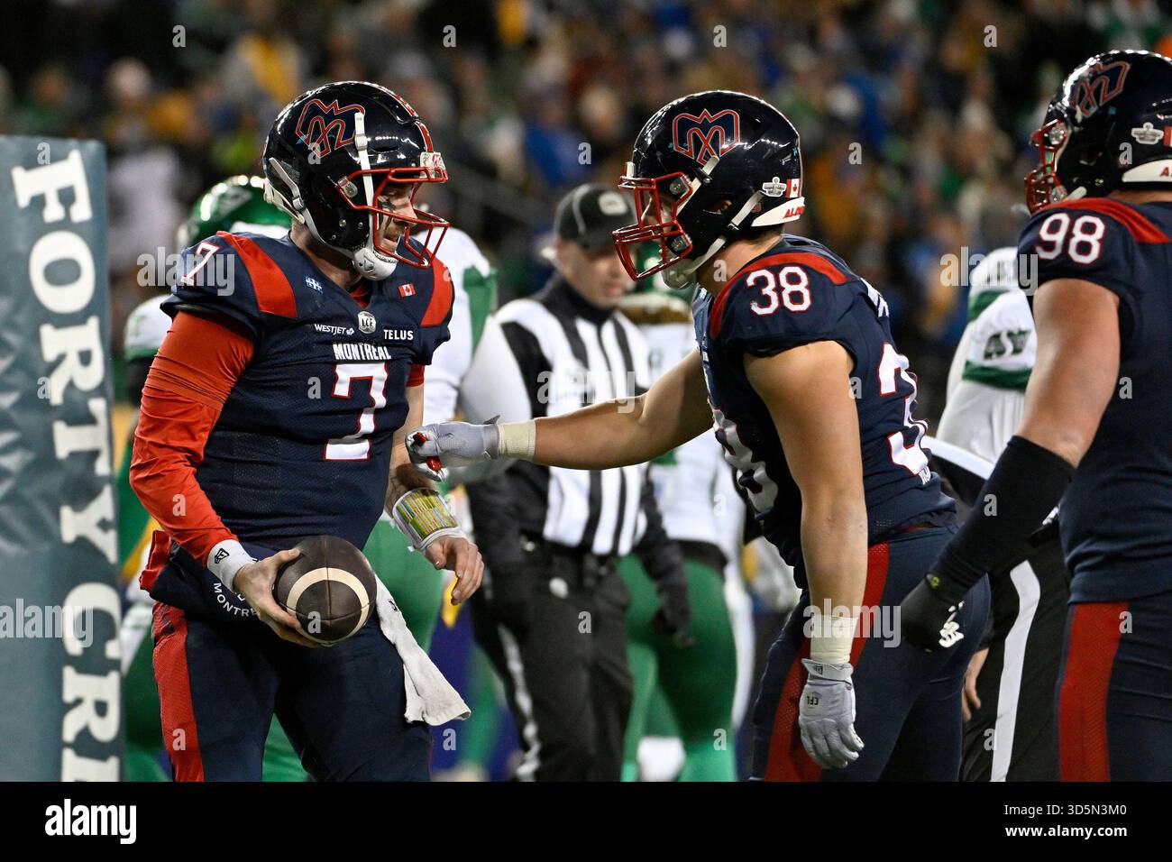 Montreal Alouettes' Shea Patterson (7) celebrates a touchdown against ...