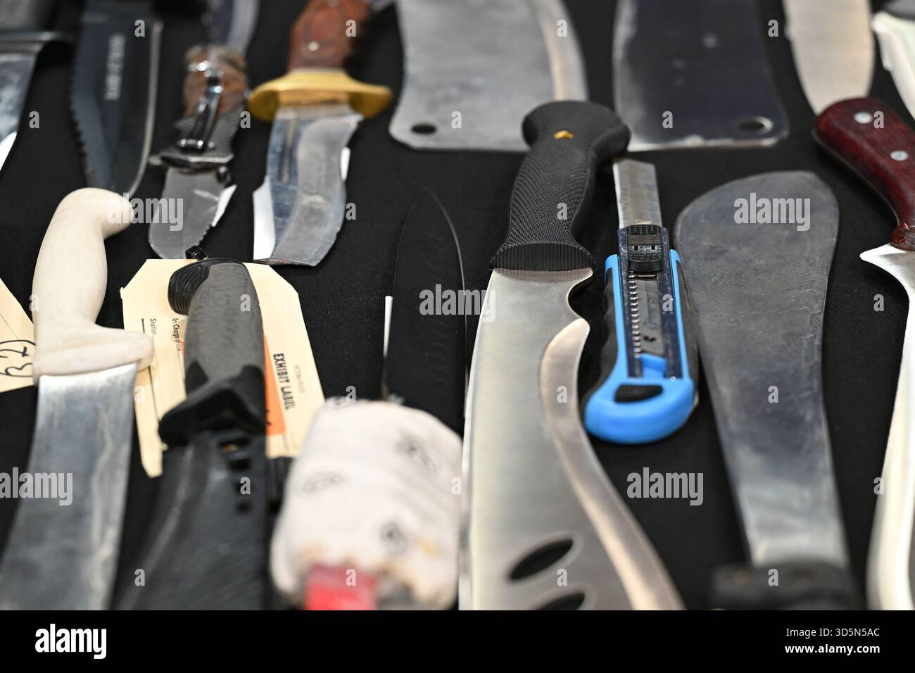 Victoria Police displays seized knives and machetes at the Victoria ...