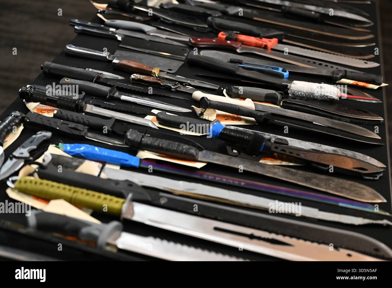 Victoria Police displays seized knives and machetes at the Victoria ...