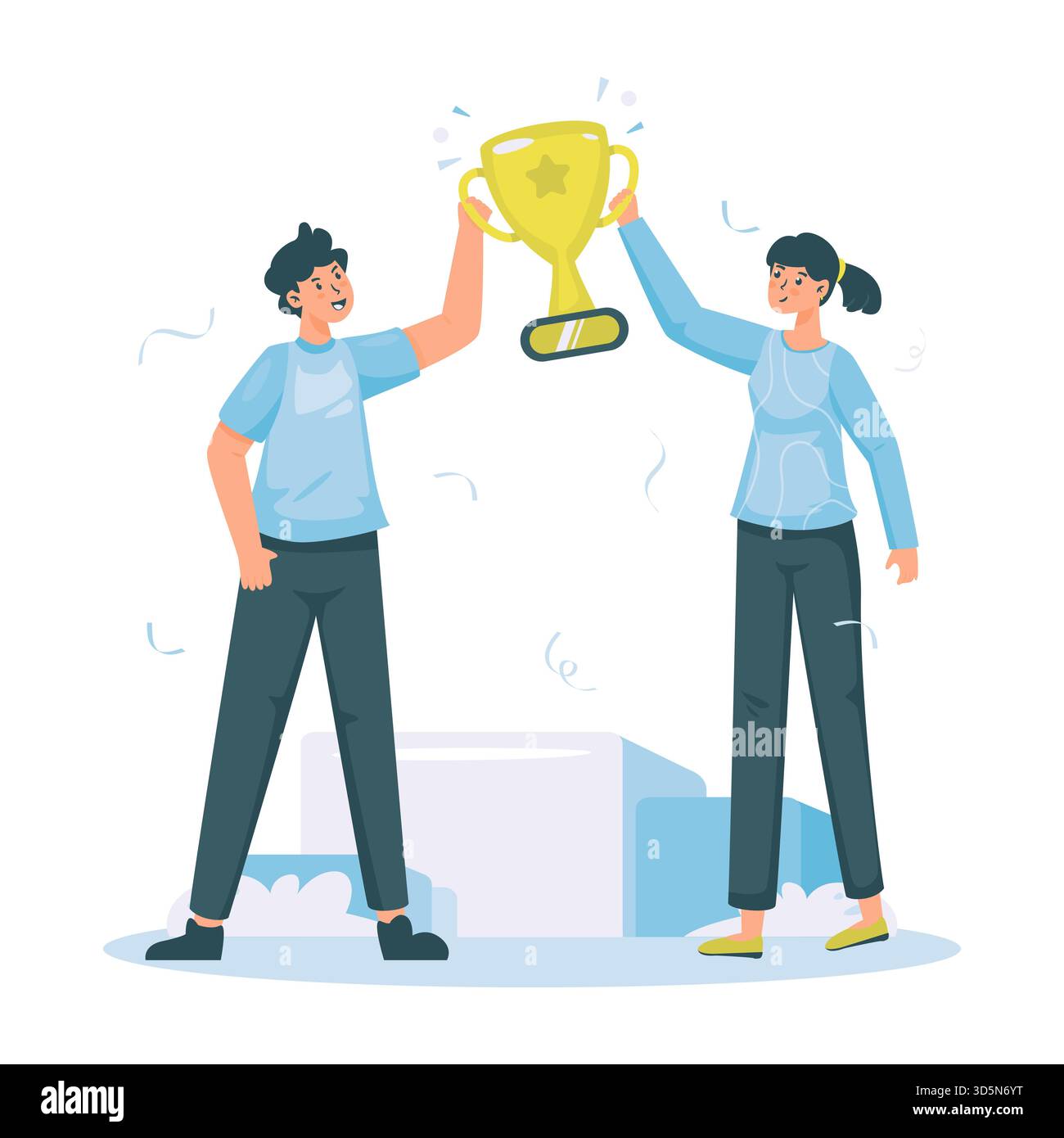 Success Teamwork Lifting Trophy Celebration Vector Illustration Stock ...