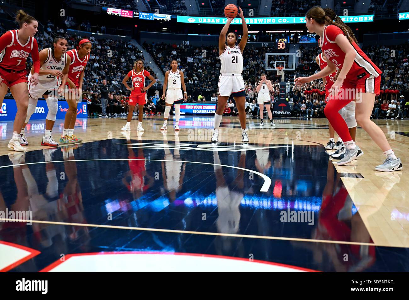 UConn forward Sarah Strong (21) shoots a free-throw in the second half ...