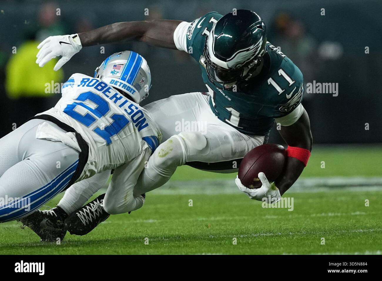 Detroit Lions cornerback Amik Robertson (21) tackles Philadelphia ...