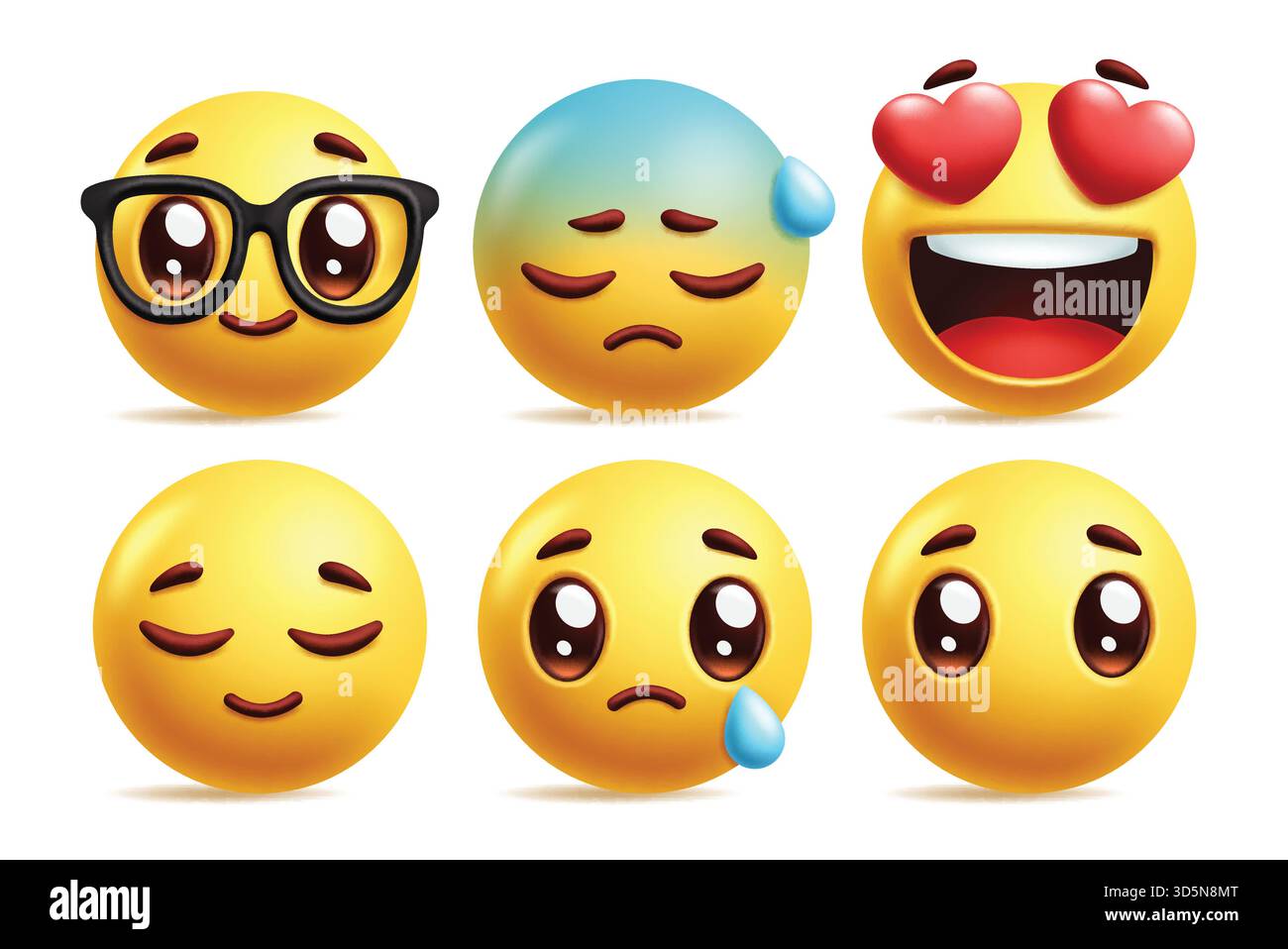 Emoji in love emoticon character clipart set. Yellow emojis clipart ...