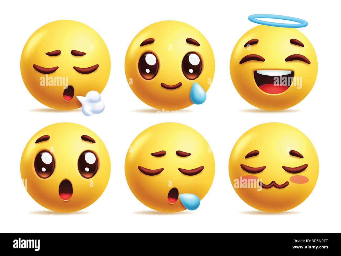 Emoji angel emoticon character clipart set. Yellow emojis in blowing ...