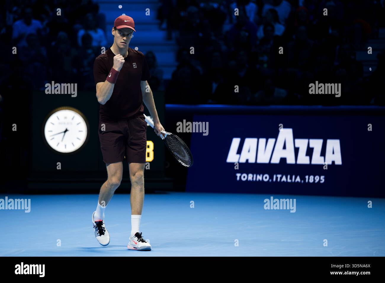 Jannik Sinner of Italy celebrates during his final singles match ...