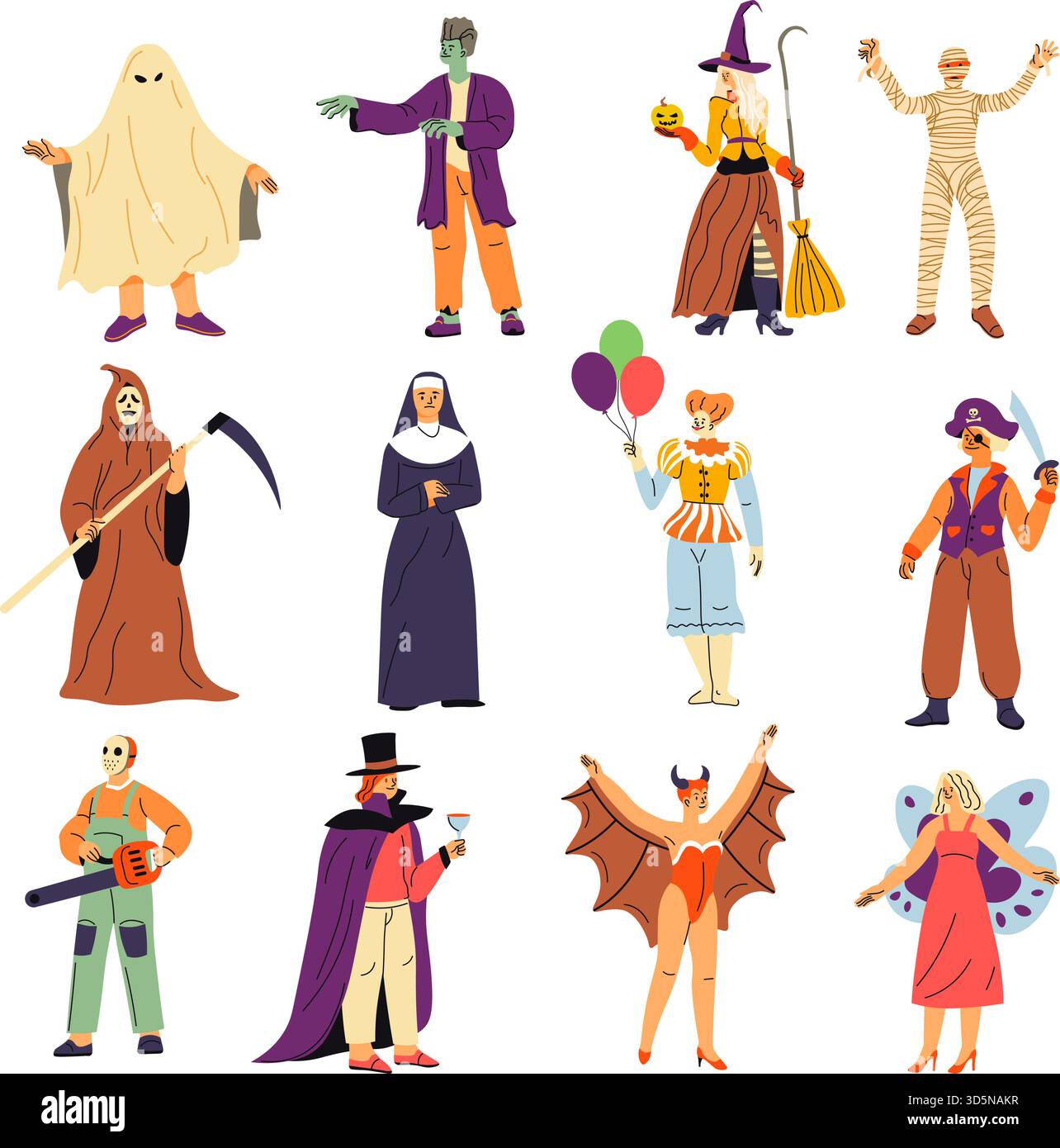 Costumes and apparels for Halloween party celebration. Isolated nun and ...