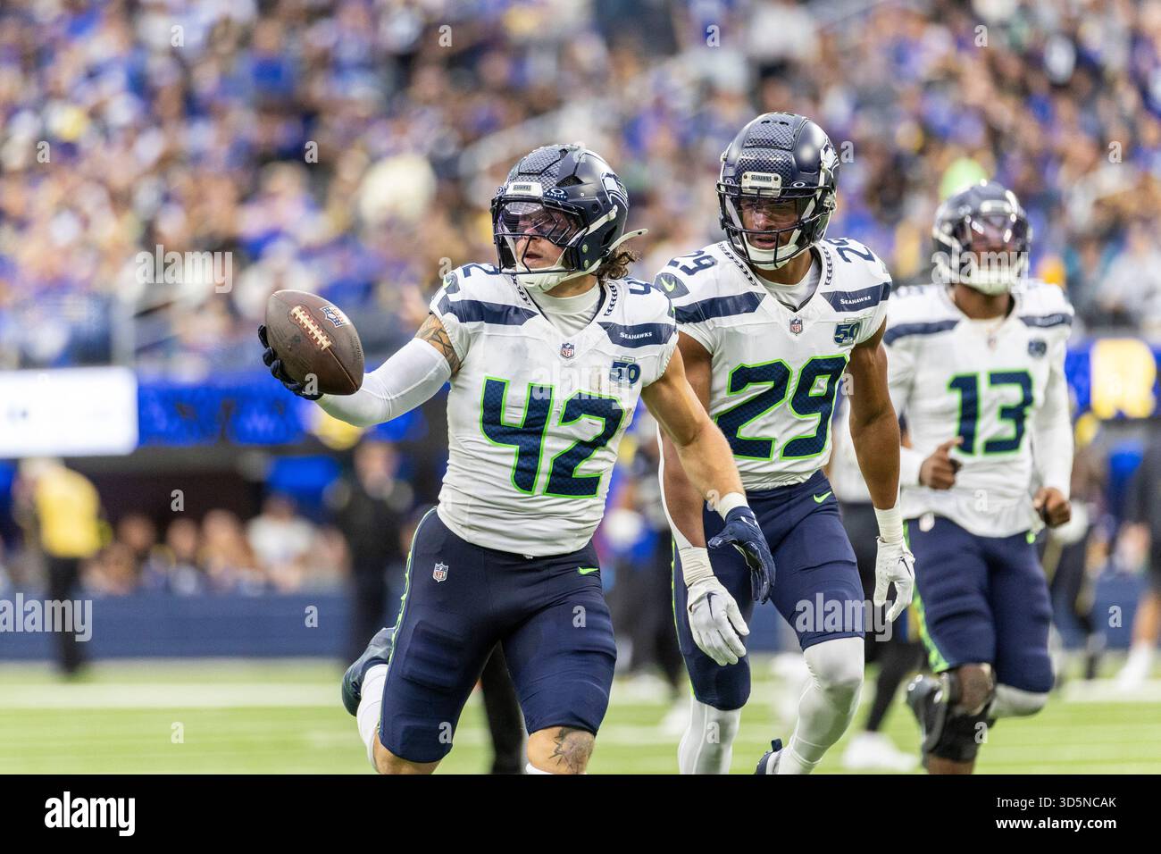 Seattle Seahawks linebacker Drake Thomas (42) celebrates after an ...