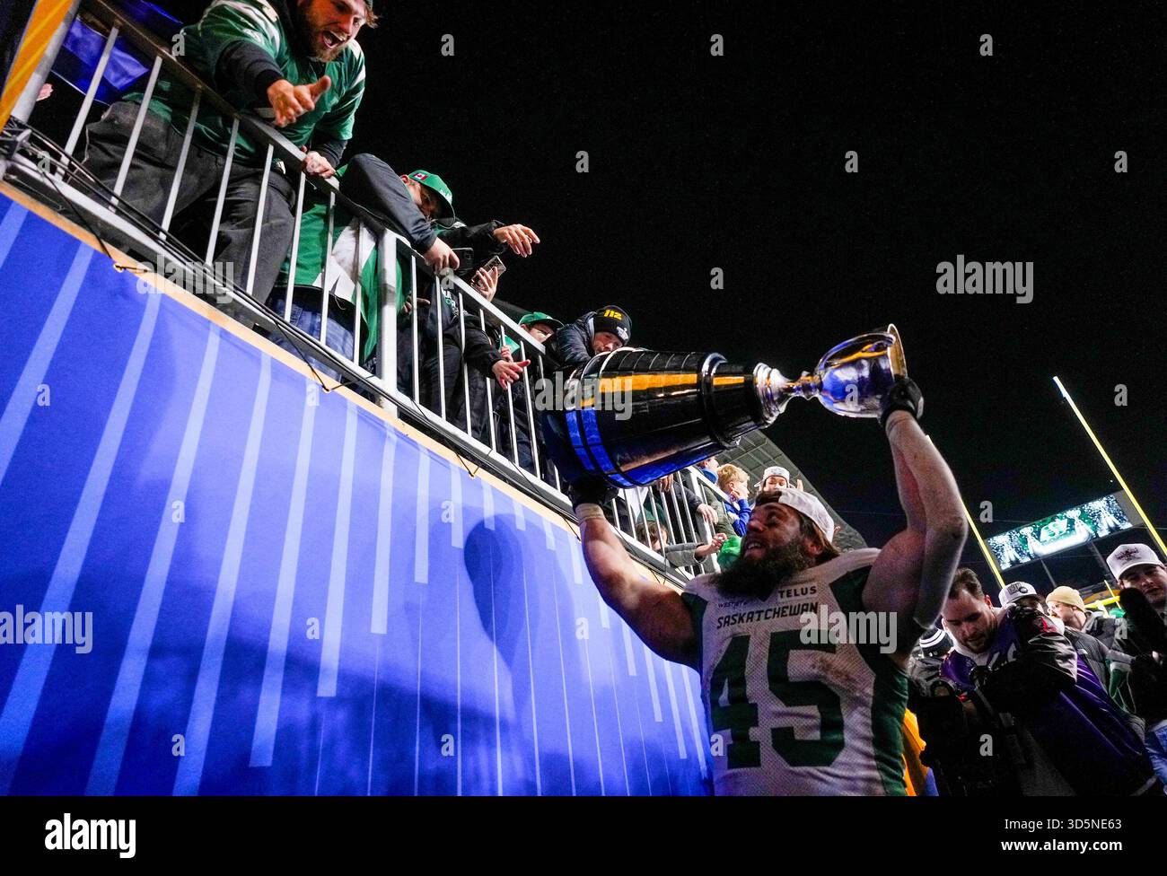 Saskatchewan Roughriders' A.J. Ouellette (45) celebrates his team's ...