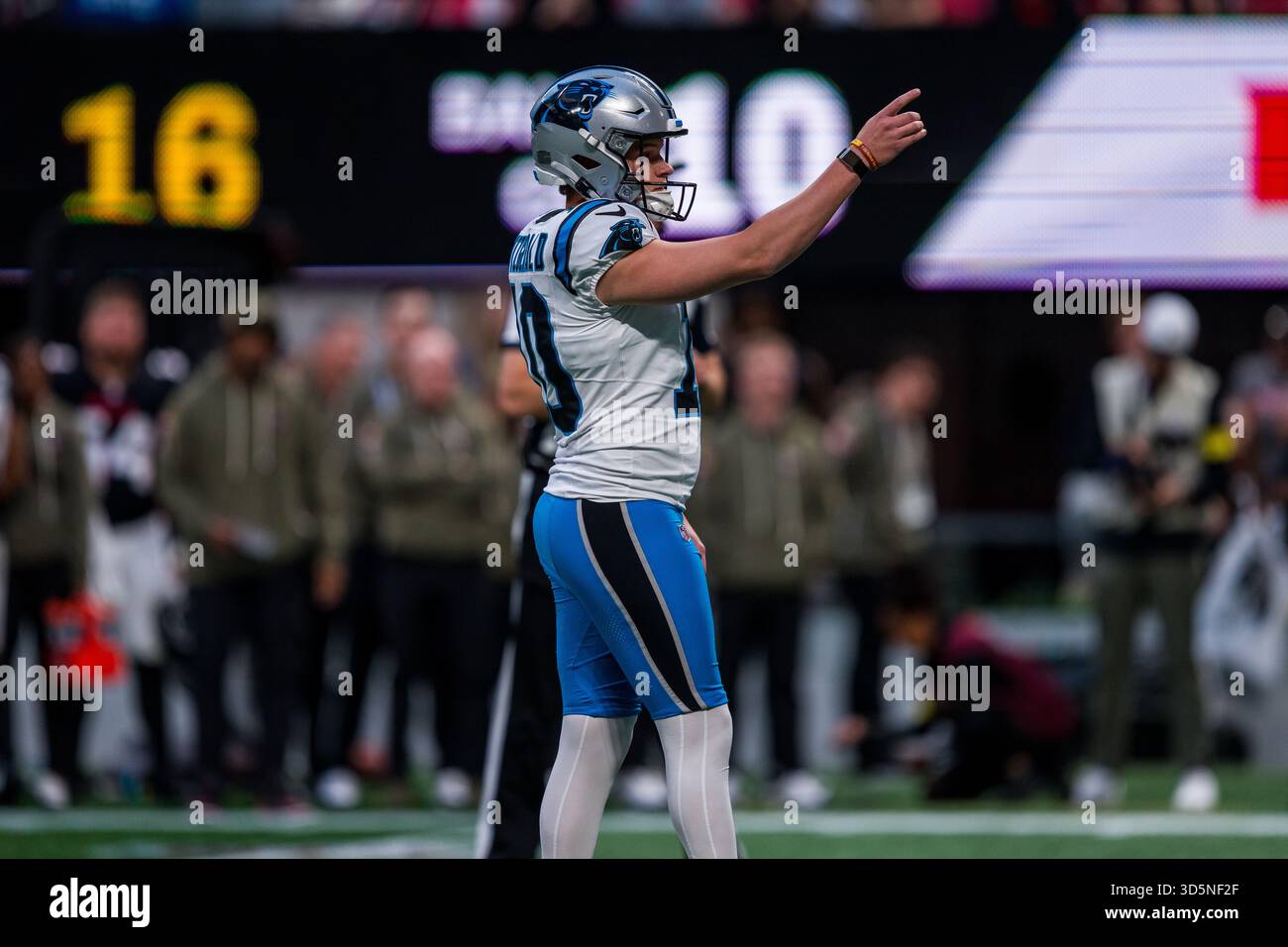 Carolina Panthers place kicker Ryan Fitzgerald (10) lines up for a kick ...