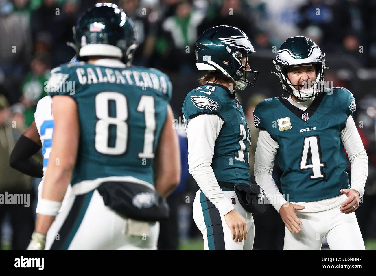Philadelphia Eagles kicker Jake Elliott (4) celebrates after kicking a ...
