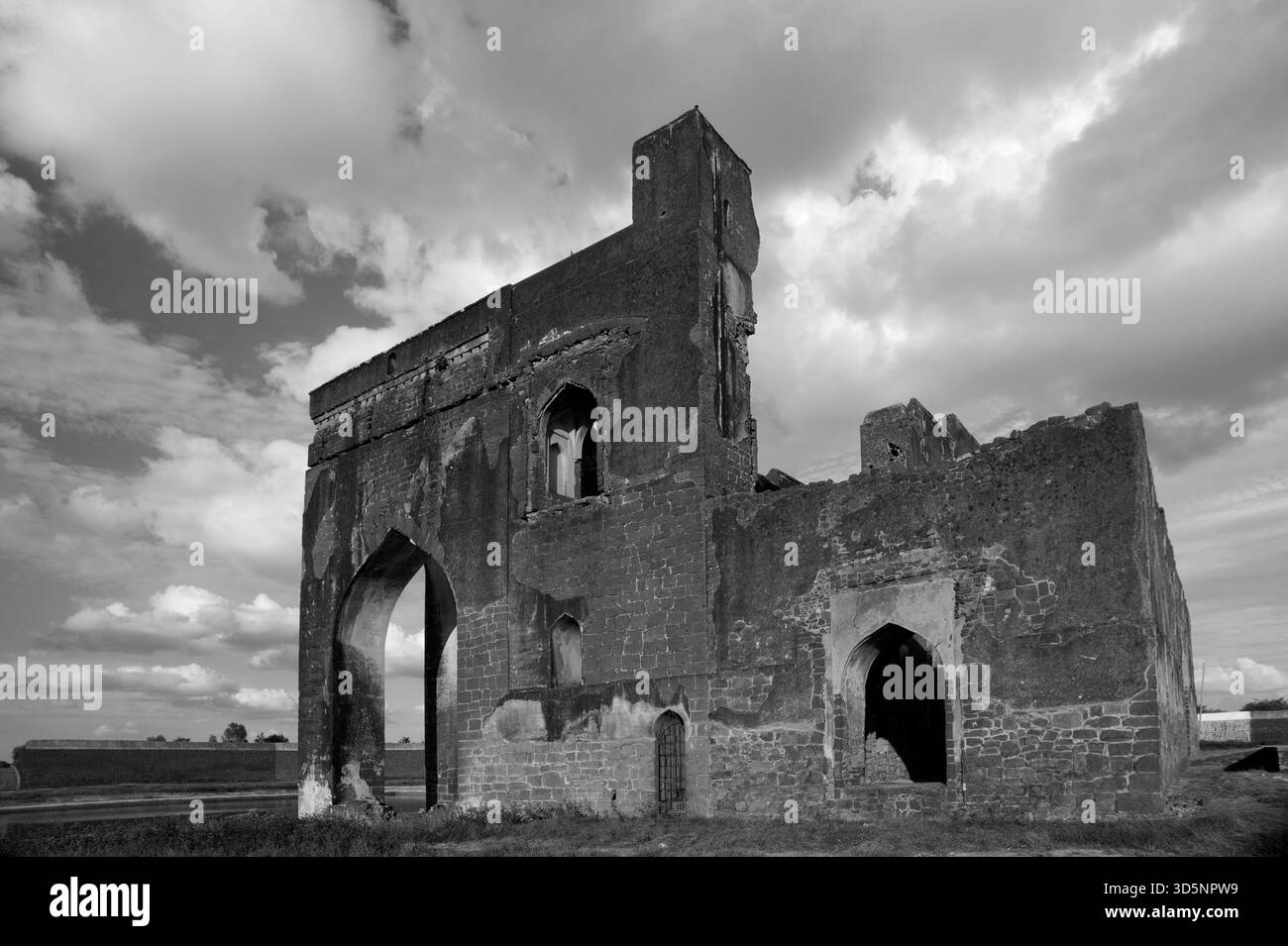 Black and white photo of ruins of Sangeet Nari Mahal in Bijapur state ...