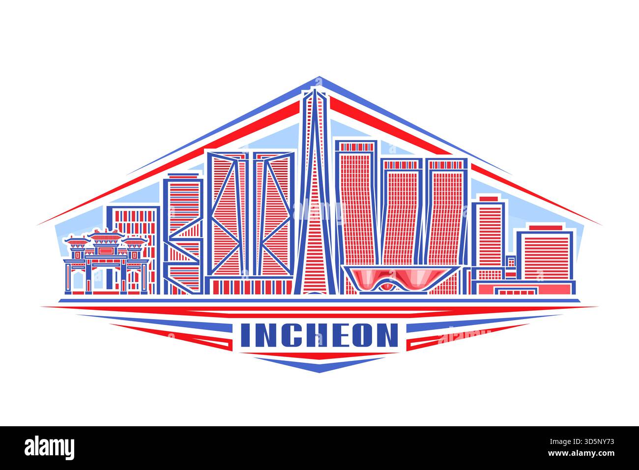 Vector illustration of Incheon, decorative sign with linear design ...