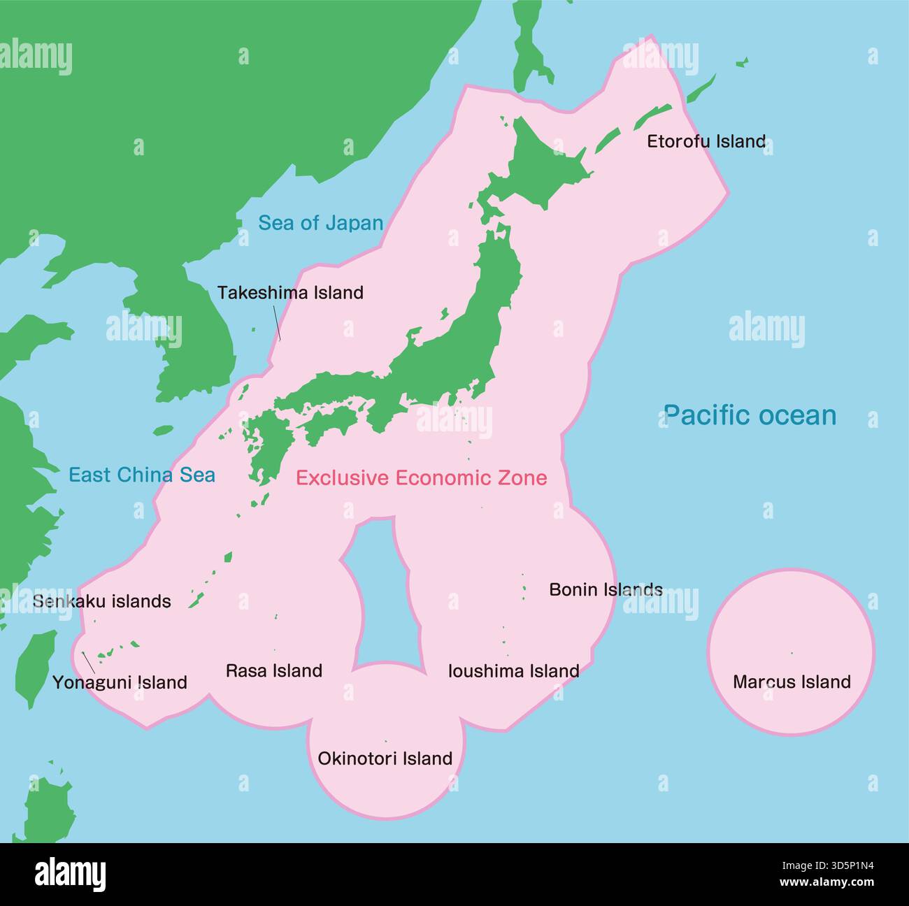 Vector map illustration of Japan's borders and exclusive economic zone ...