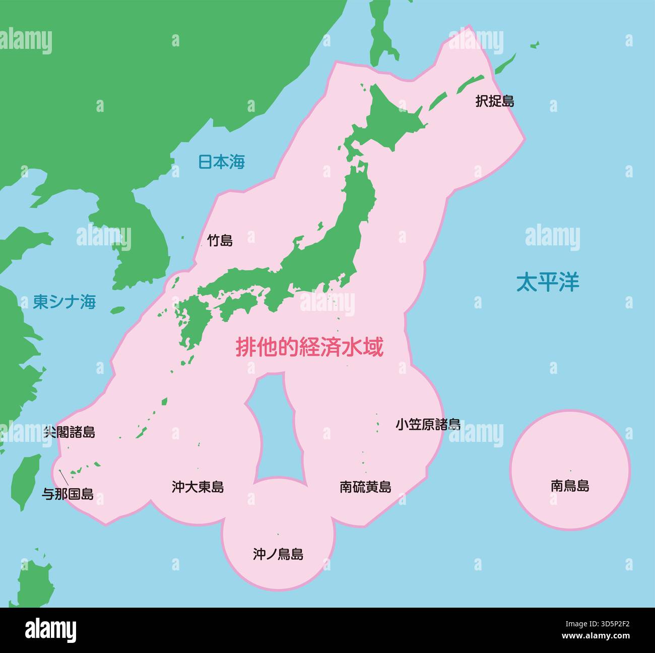 Vector map illustration of Japan's borders and exclusive economic zone ...