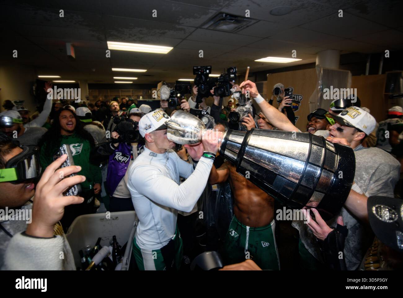 Saskatchewan Roughriders quarterback Trevor Harris drinks from the Grey ...