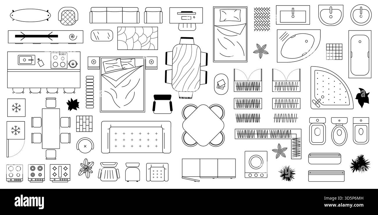Minimalist interior icons with modern home objects. Furniture outline ...