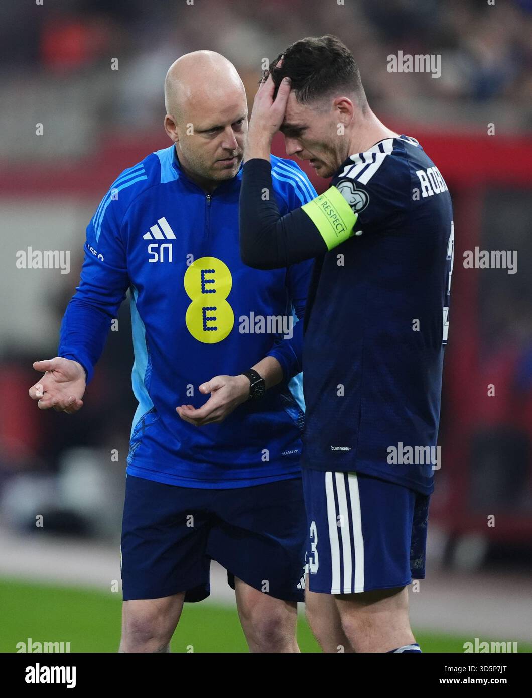 Scotland's Andrew Robertson (right) with coach Steven Naismith during ...