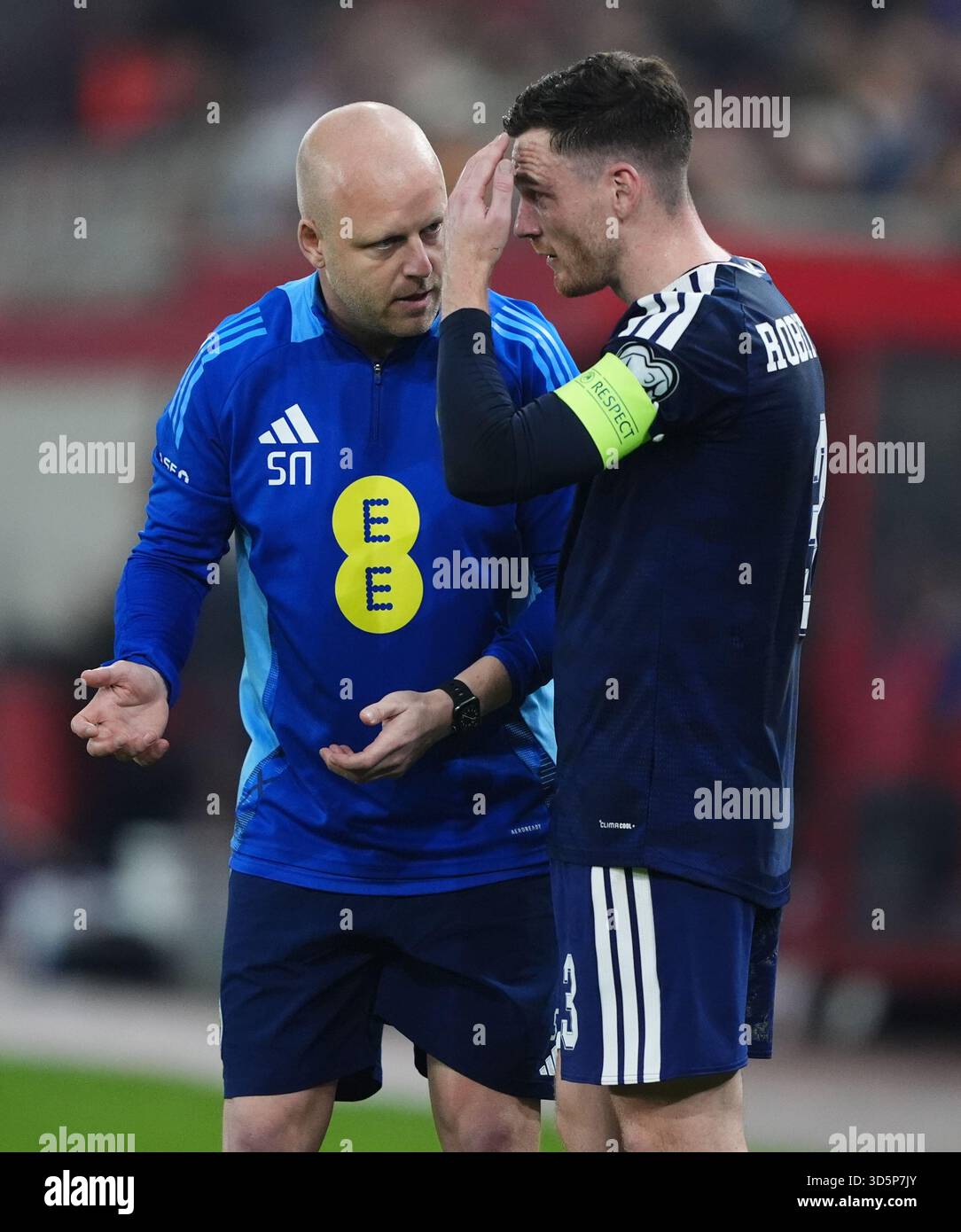 Scotland's Andrew Robertson (right) with coach Steven Naismith during ...