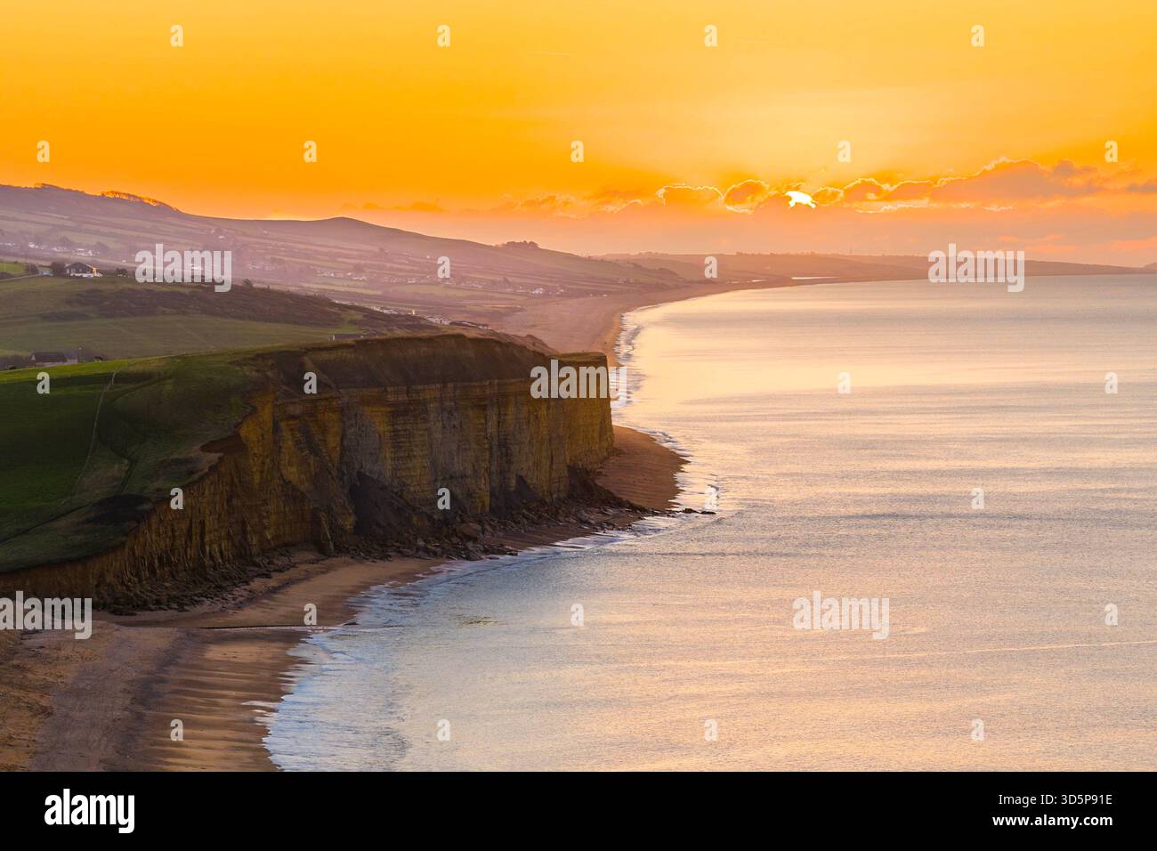 West Bay, Dorset, UK. 17th November 2025. UK Weather: Aerial view along ...
