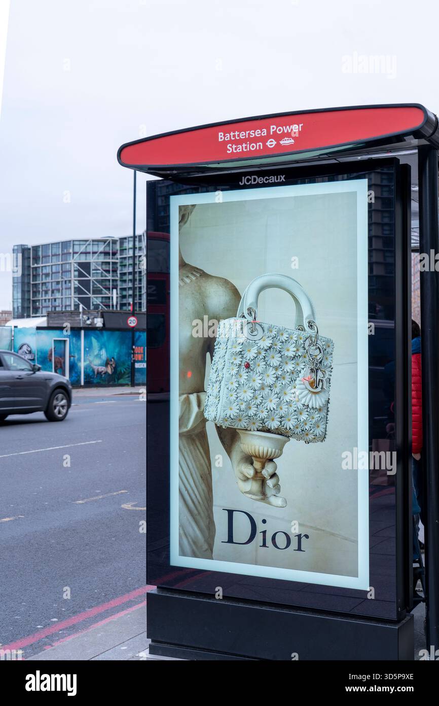 Dior Advert on Battersea Power Station Bus Shelter - London UK Stock ...