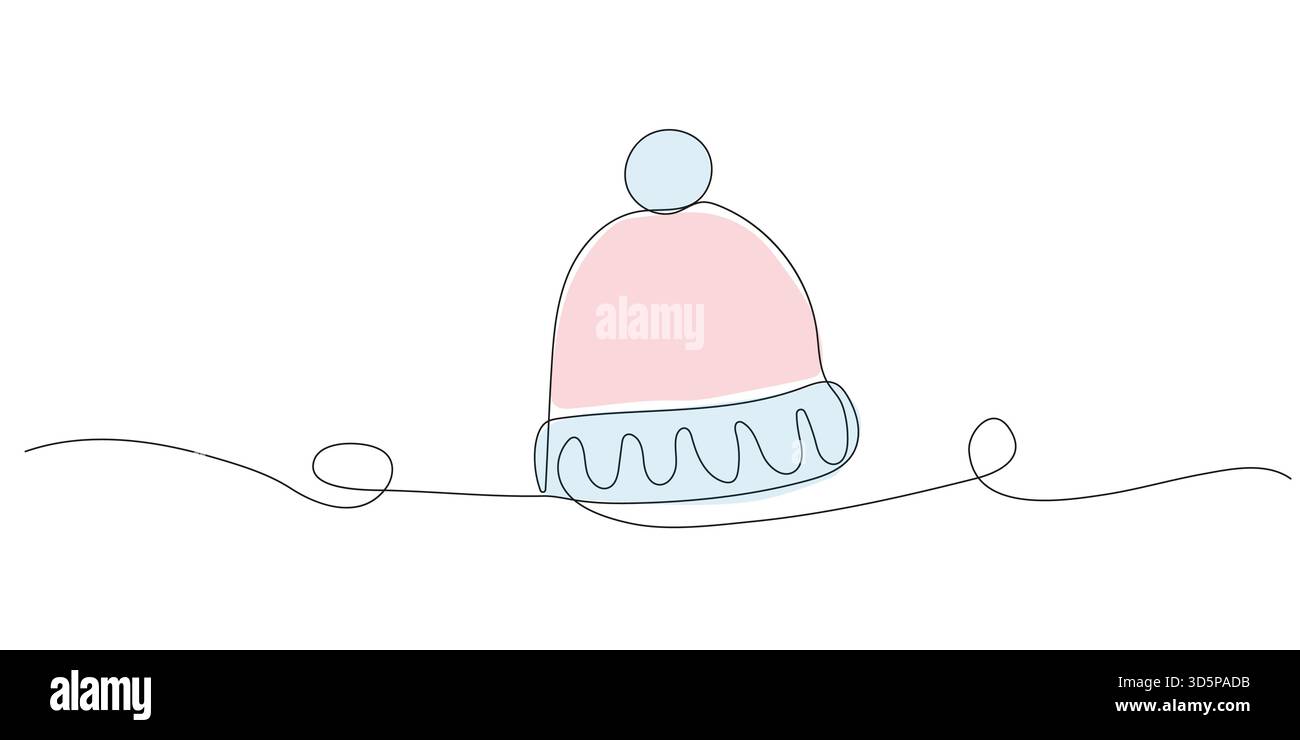 Continuous line drawing of warm hat. One line drawing background ...