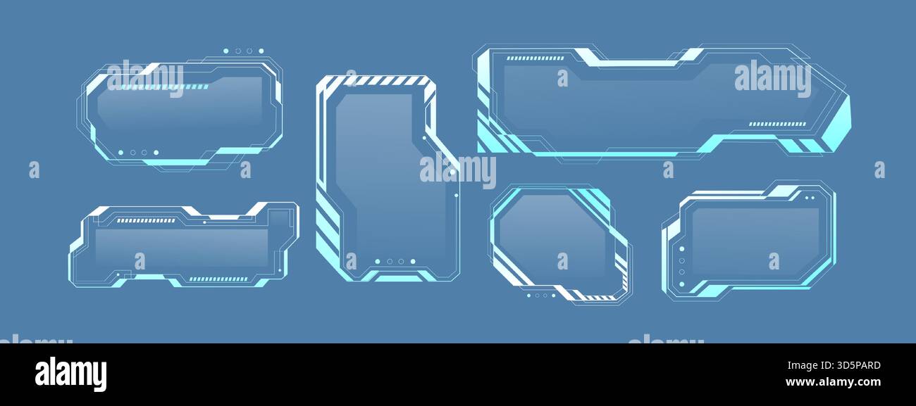 HUD frames set for game ui design. Vector realistic neon blue text or ...