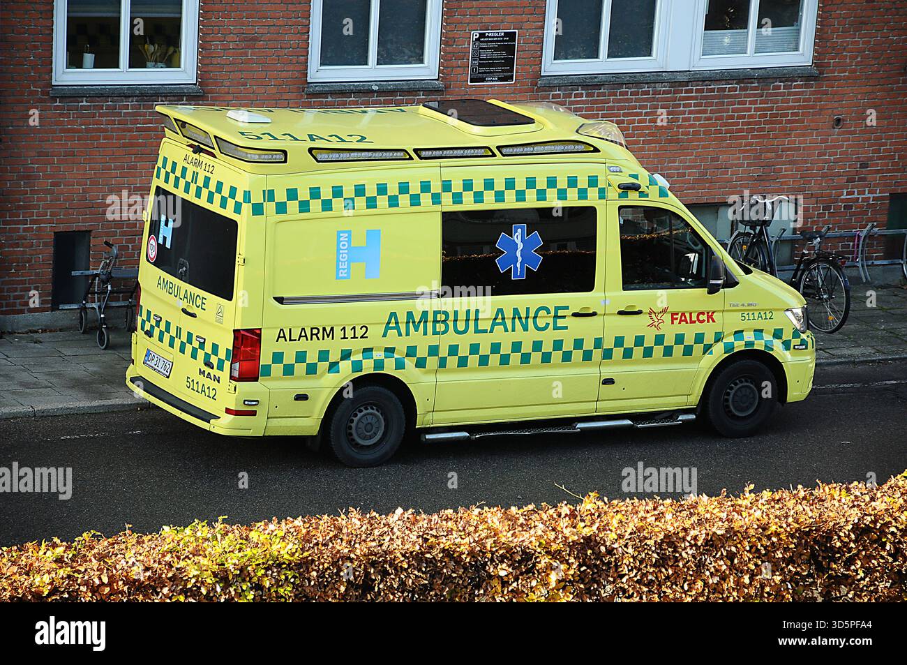 kASTRUP/Copenhagen/ Denmark/17 november 2025/Sick ambulance falck frim ...
