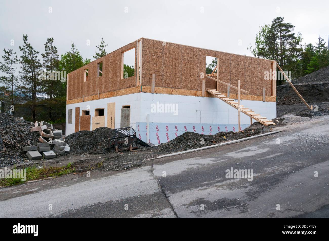 House building in Newfoundland. Construction of a new house at Corner ...