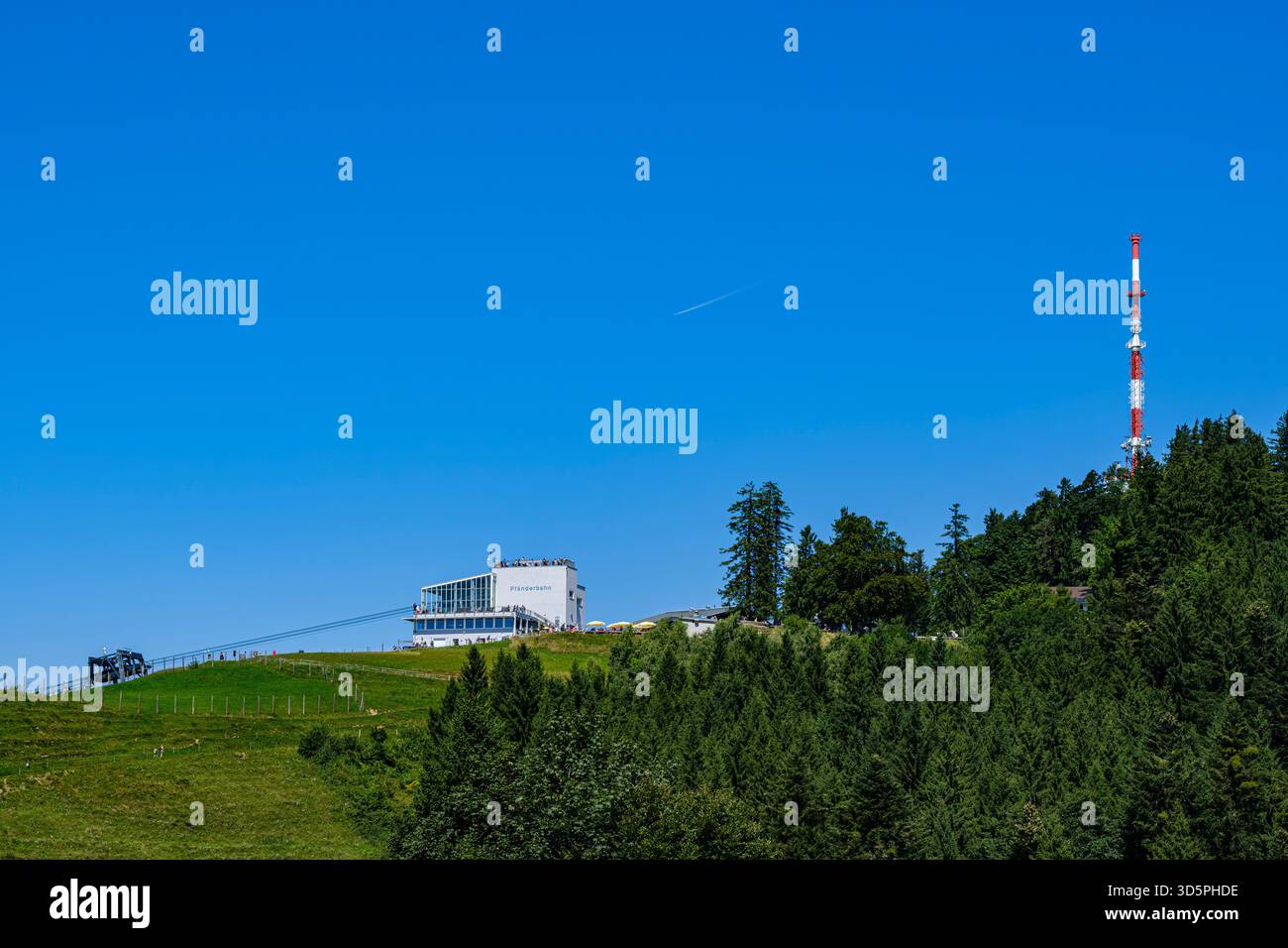Picturesque alpine meadow landscape on the Pfänder with a view of the ...
