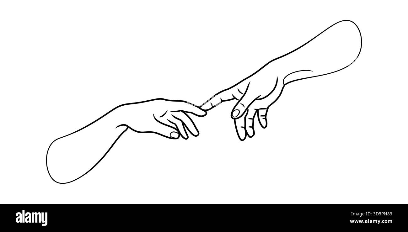 Minimalist line art of two human hands reaching out to touch each other ...