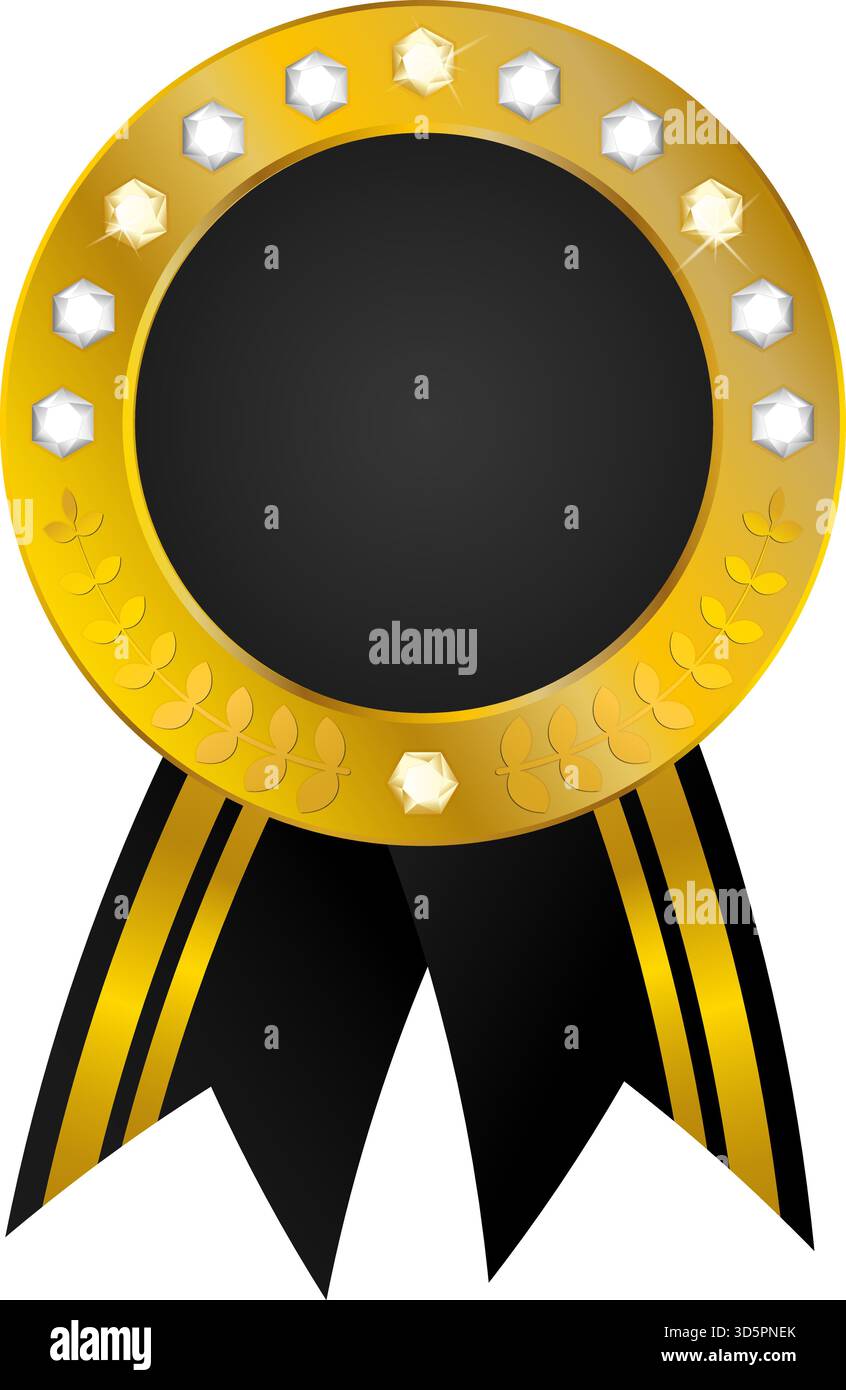 Blank gold medal template with award ribbon and gem border Stock Vector ...