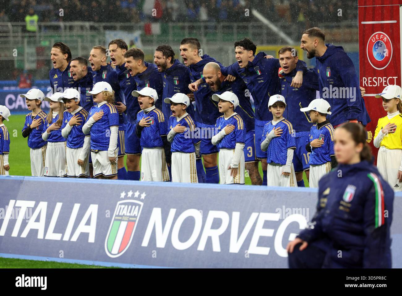 Milan, Italy November 16, 2025: The Italian national team embraces and ...