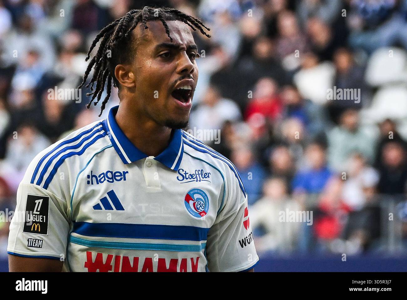 Guela DOUE of Strasbourg celebrates his goal during the French ...