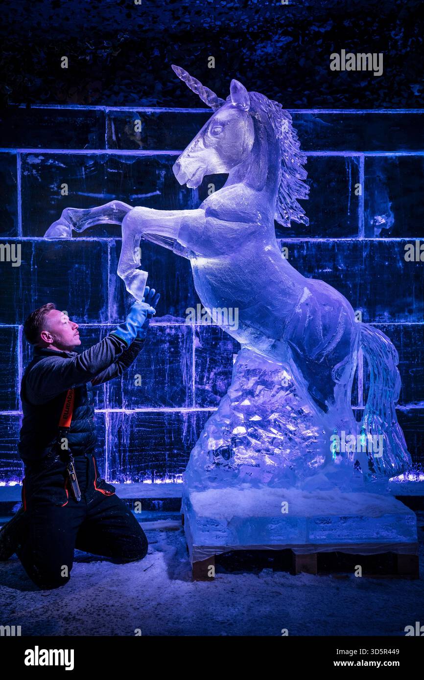 Jack Hackney from Hamiltons Ice Sculptors puts finishing touches on a ...
