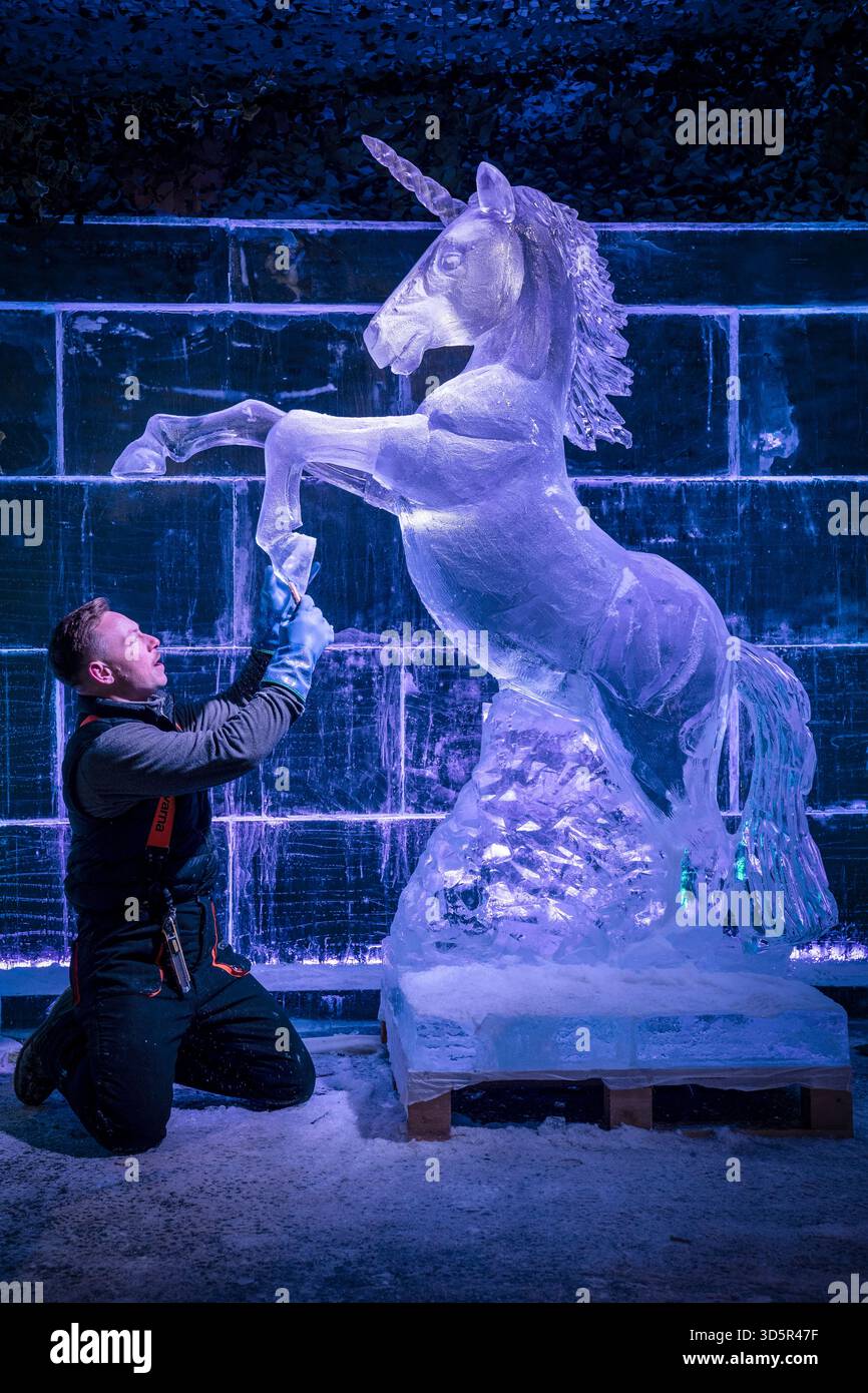 Jack Hackney from Hamiltons Ice Sculptors puts finishing touches on a ...