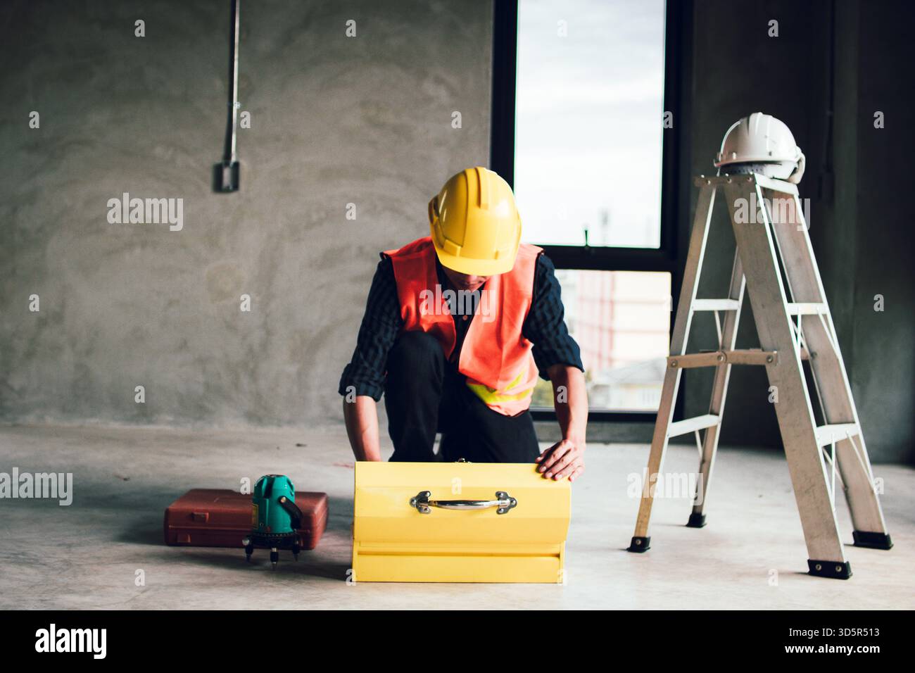 Male worker with tools box, engineer worker prepare tools Stock Photo ...