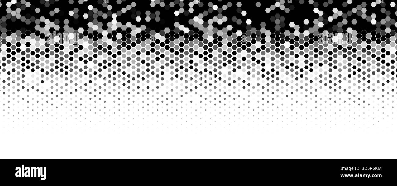 Hexagon halftone top border, black white honeycomb pattern, tech ...