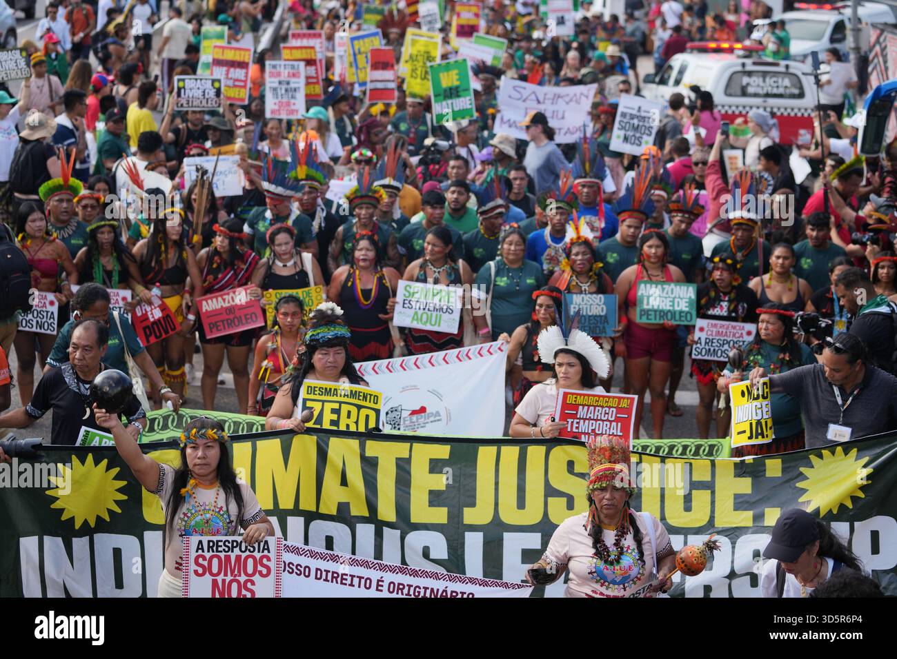Indigenous peoples participate in a protest for climate justice during ...