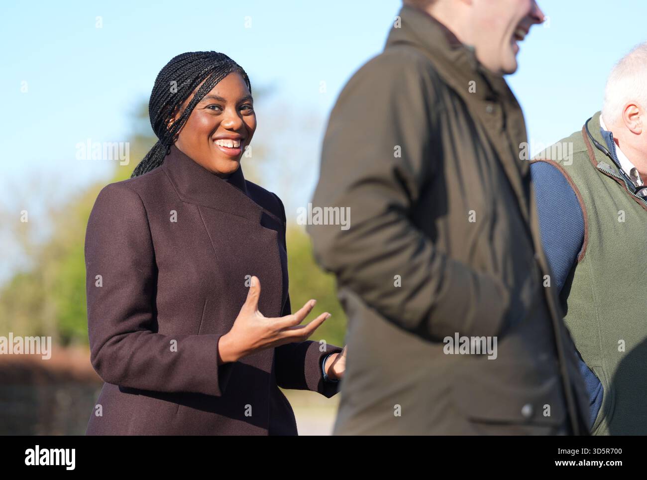 Conservative Party leader Kemi Badenoch during a visit to Fleet Marston ...
