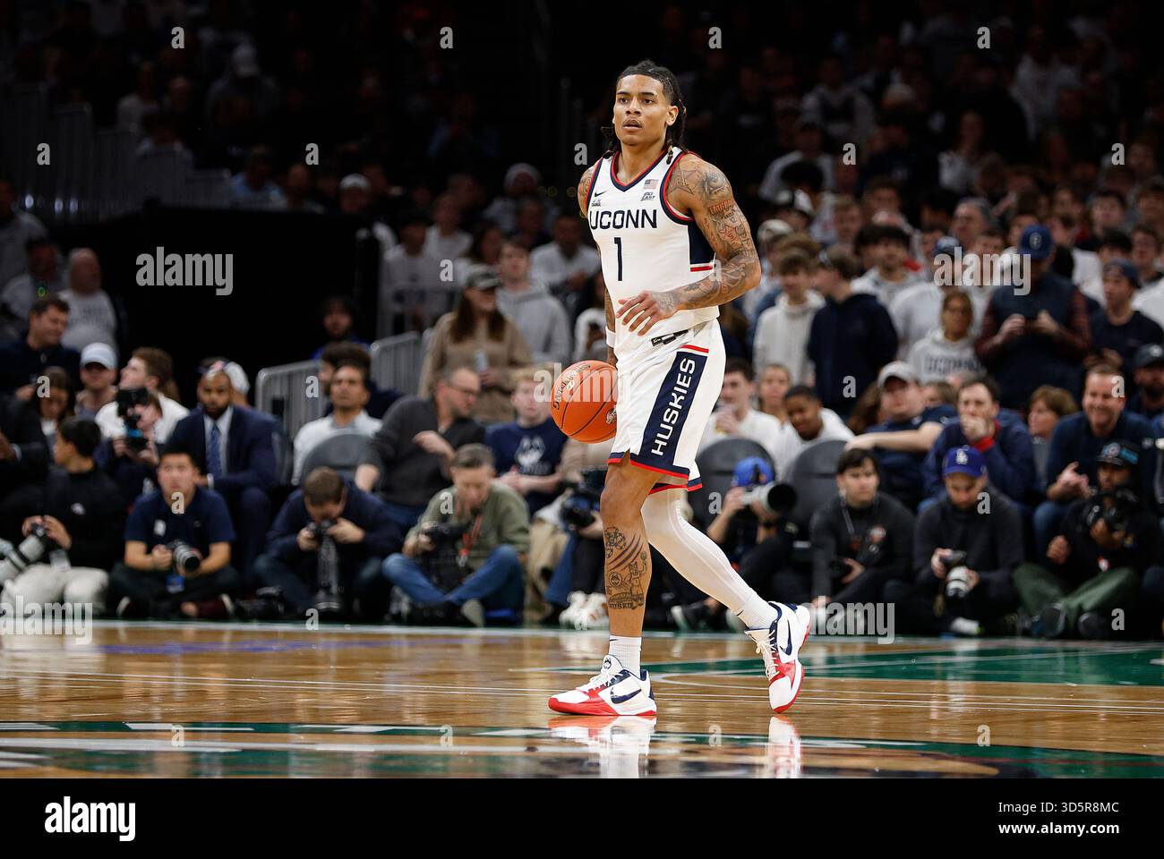 BOSTON, MA - NOVEMBER 15: Solo Ball #1 of the UConn Huskies handles the ...